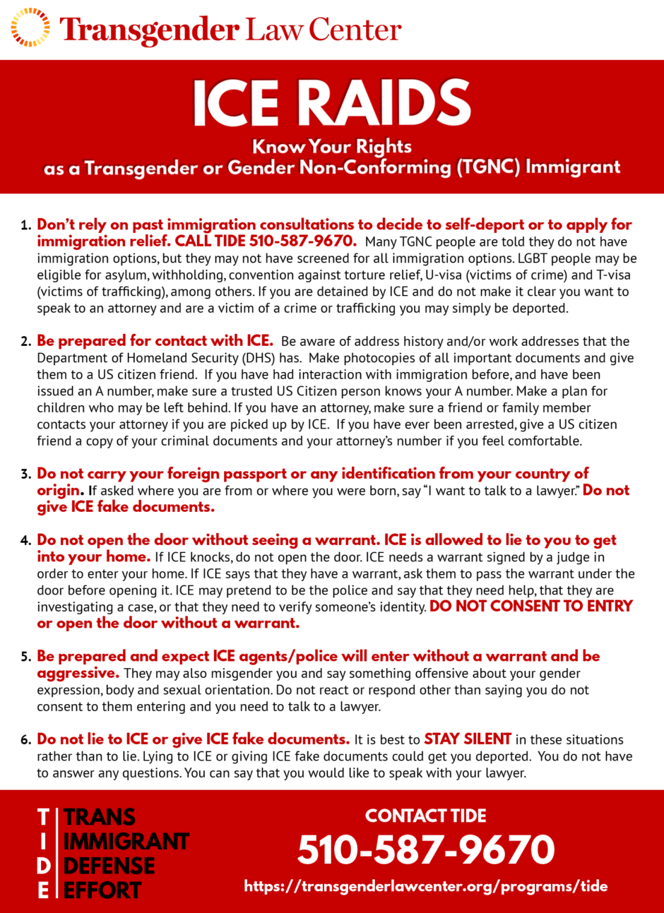 TLC issues resources to prepare trans immigrants for ICE raids ...